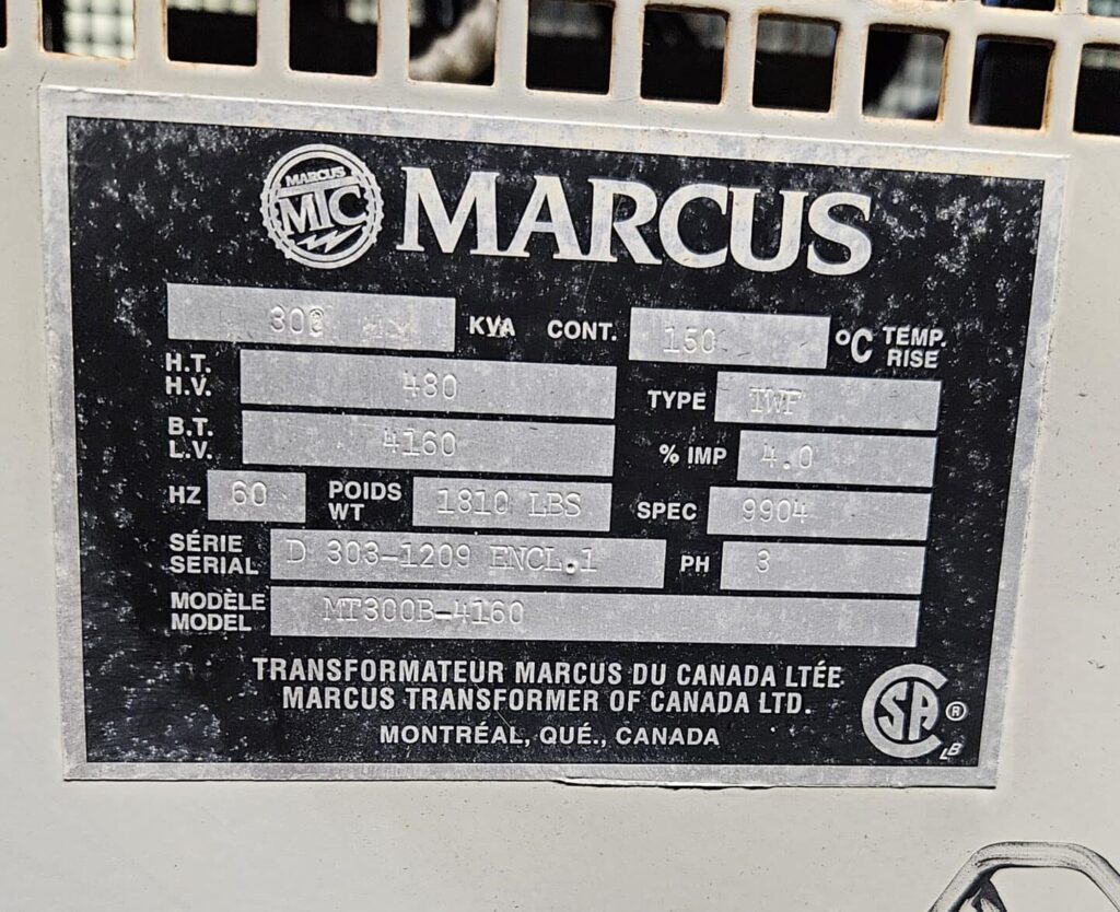 Marcus 300kVA - 480V to 4160V Three Phase Transformer - Certified Sales ...